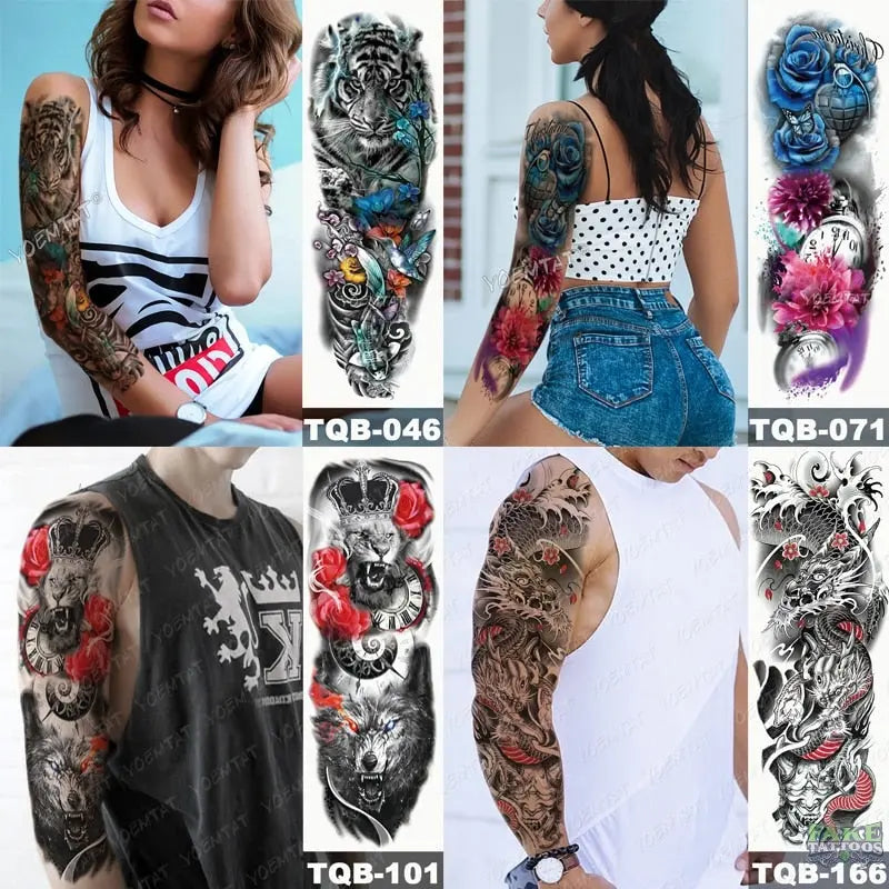 6pcs Color Tiger Wolf Large Arm Sleeve Tattoo Prajna – Fake Tattoos