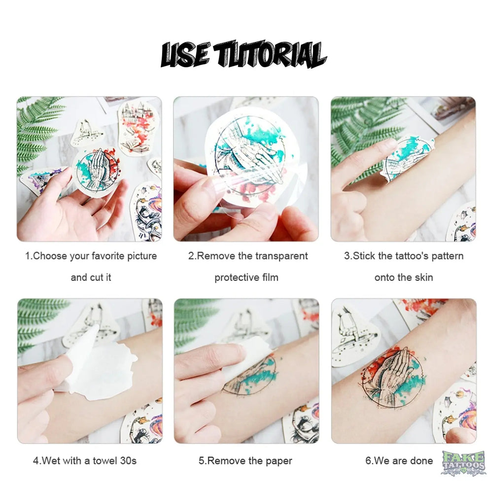 6pcs Color Tiger Wolf Large Arm Sleeve Tattoo Prajna – Fake Tattoos