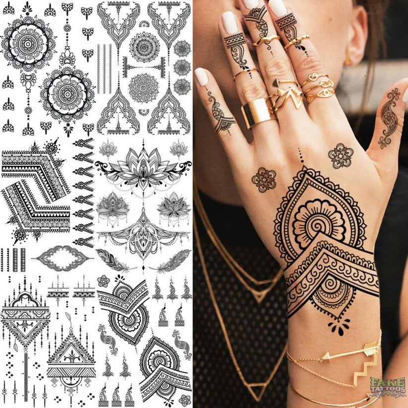 Black Henna Lace Temporary Tattoos Sticker for Women – Fake Tattoos