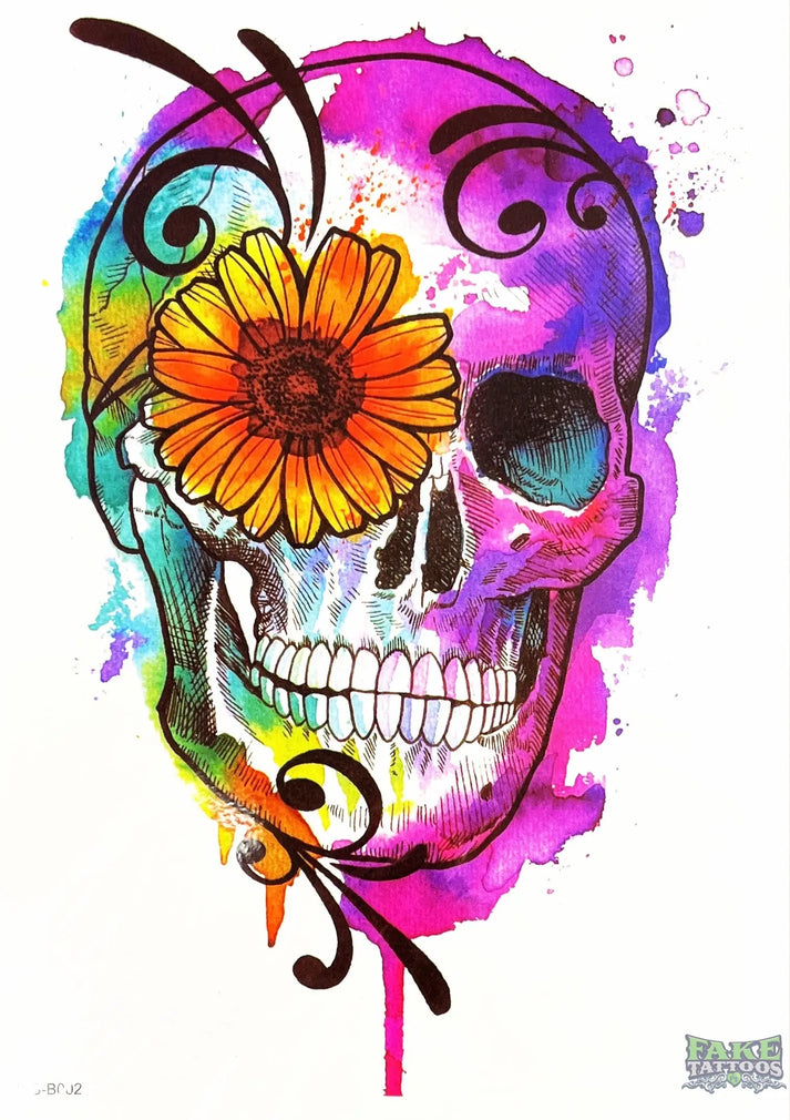 Skull Trippy Temporary Tattoo - Unique Body Art Design – Fake Tattoos