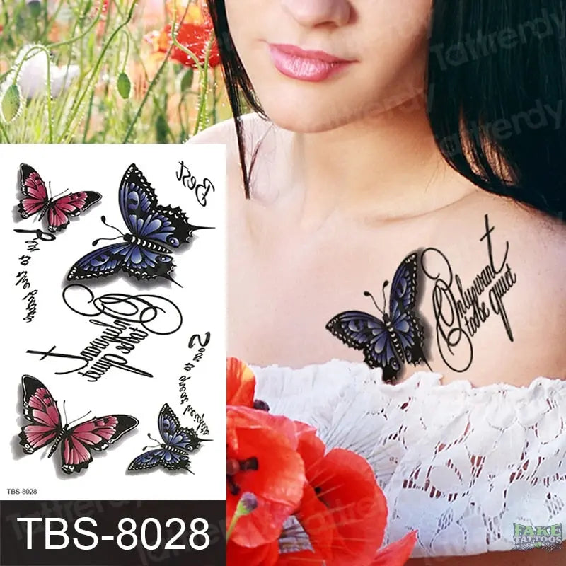 Waterproof Temporary Tattoo for Women and Girls | Butterfly, Rose ...